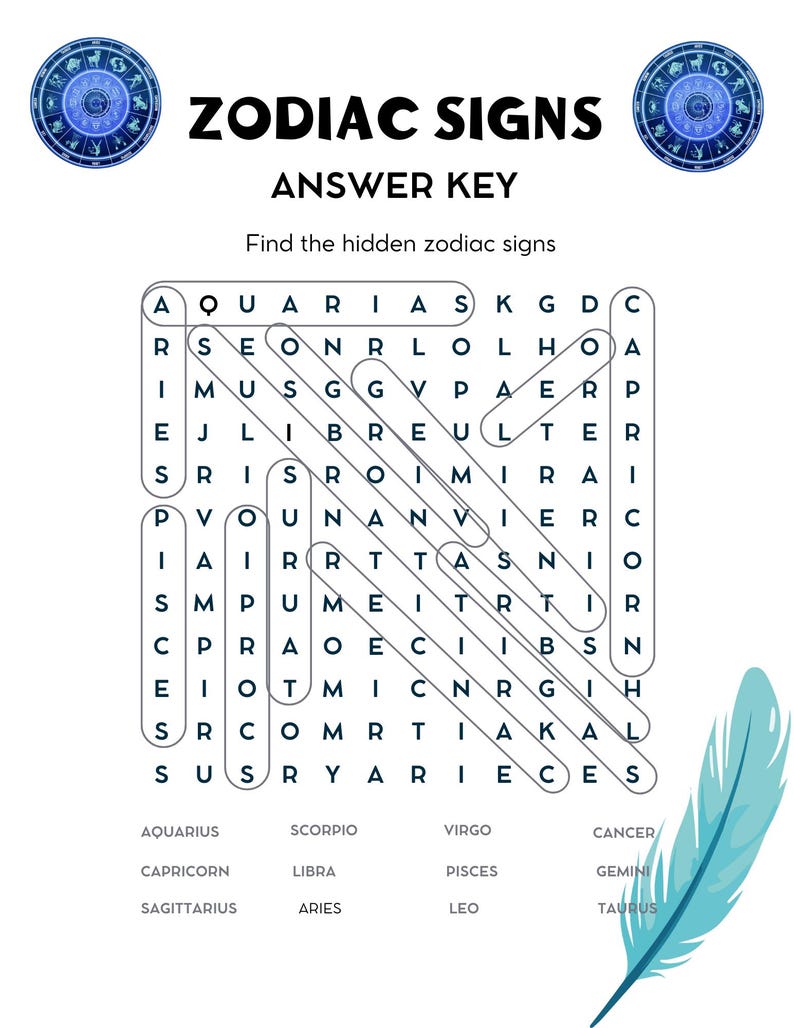 Zodiac Word Search Printable With Answer Key – Digital Astrology-themed ...