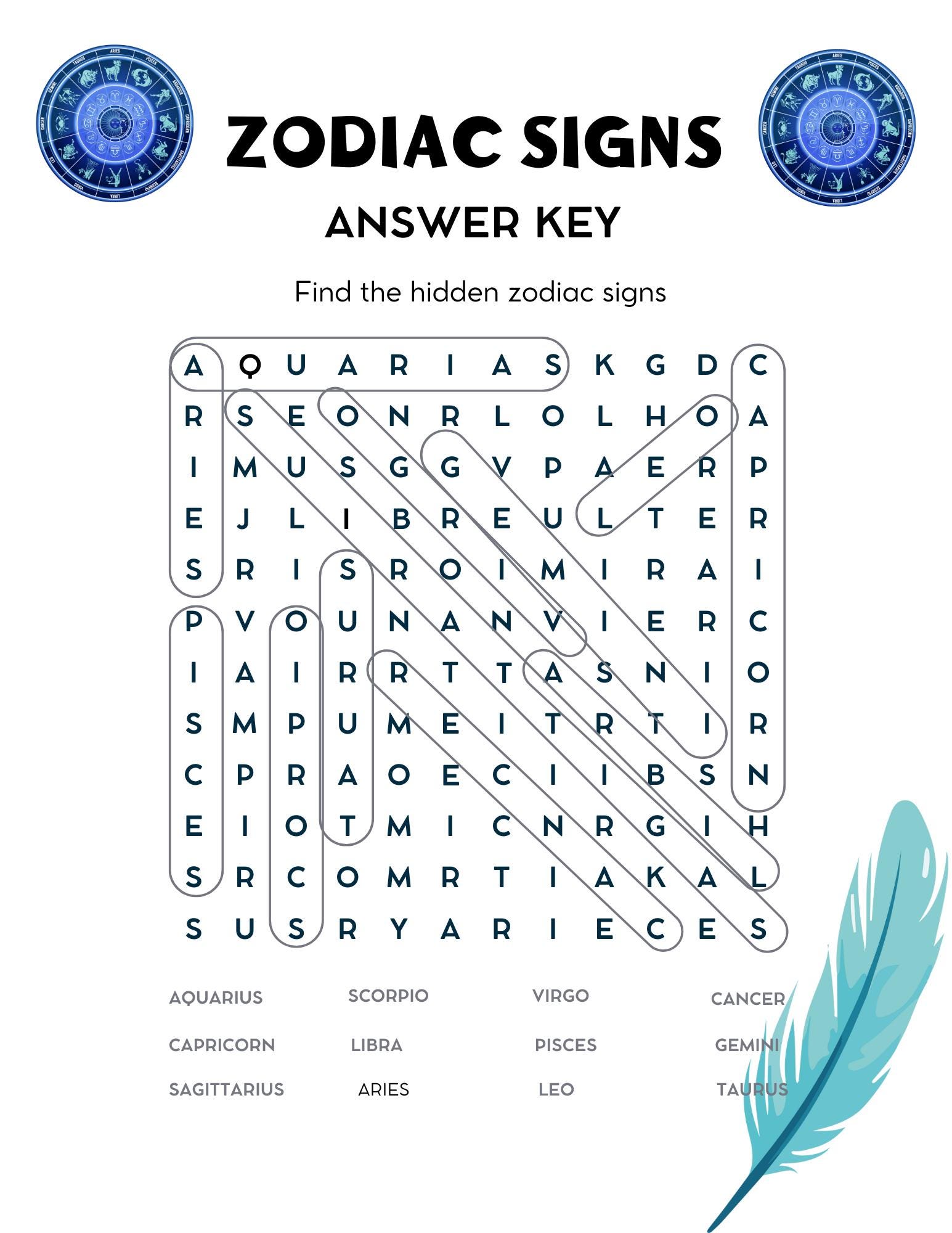 Zodiac Word Search Printable With Answer Key – Digital Astrology-themed ...