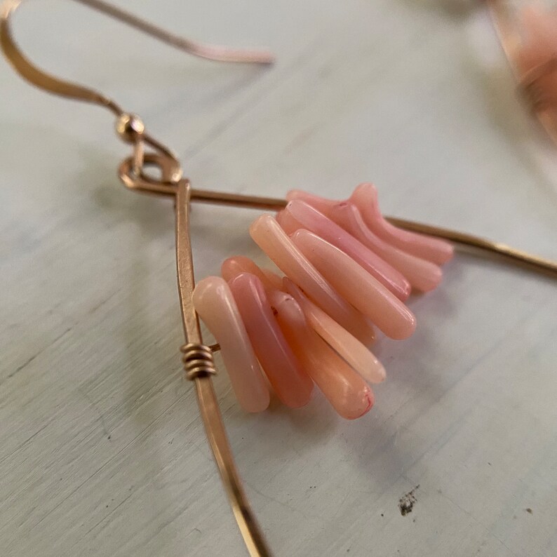 Pink Coral Teardrop Hammered Rose Gold Fill Earrings Made in Hawaii USA ...