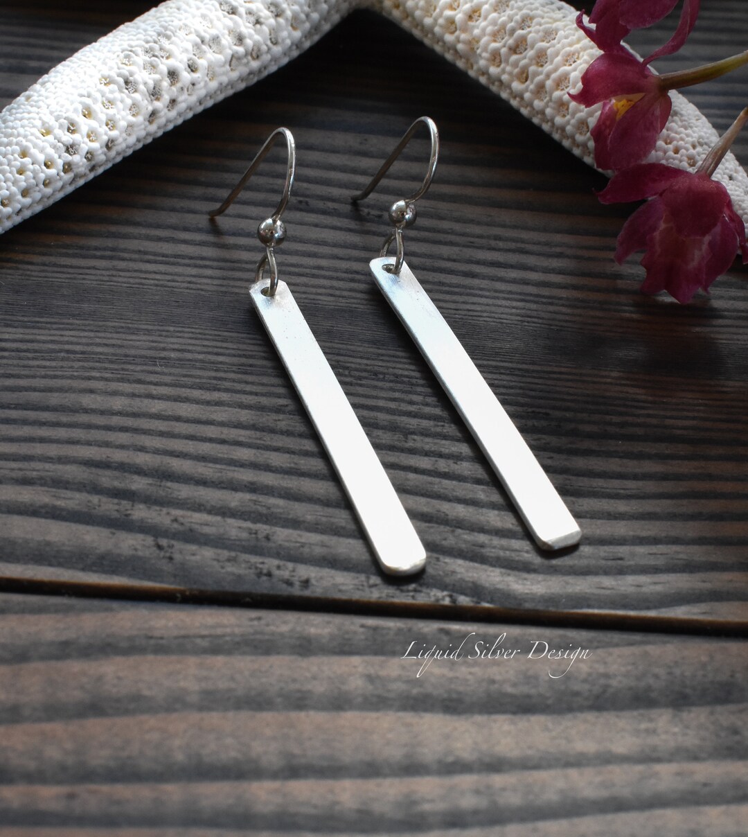 Brushed Sterling Silver Bar Drop Earrings - Made in Hawai'i - Etsy