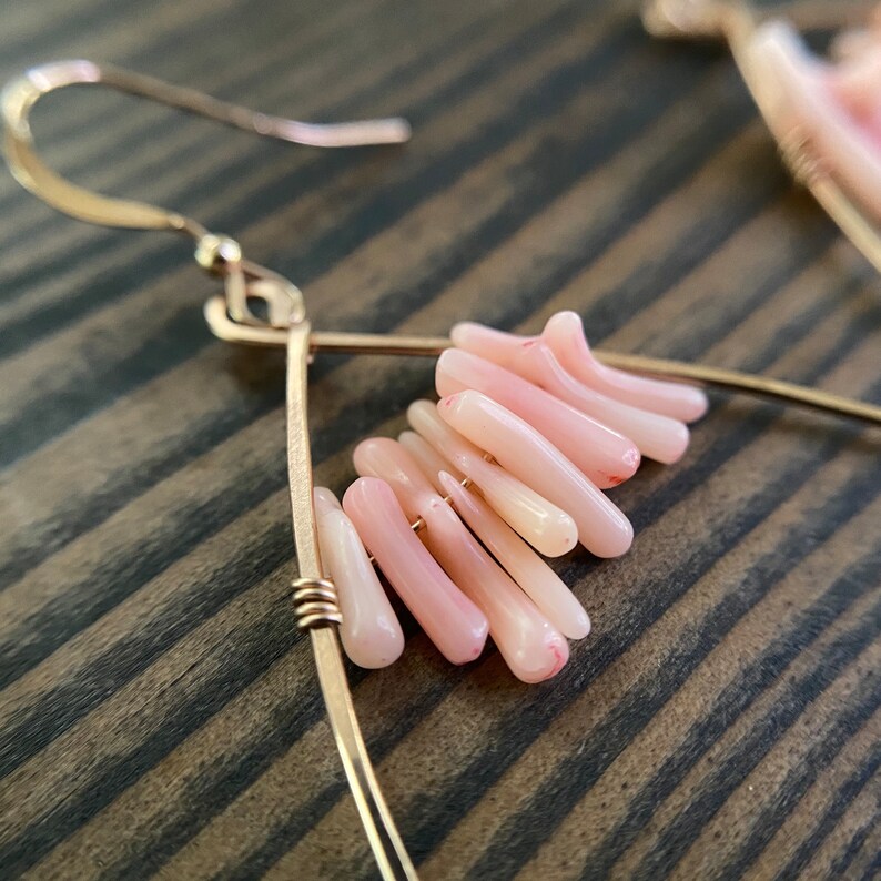 Pink Coral Teardrop Hammered Rose Gold Fill Earrings Made in Hawaii USA ...