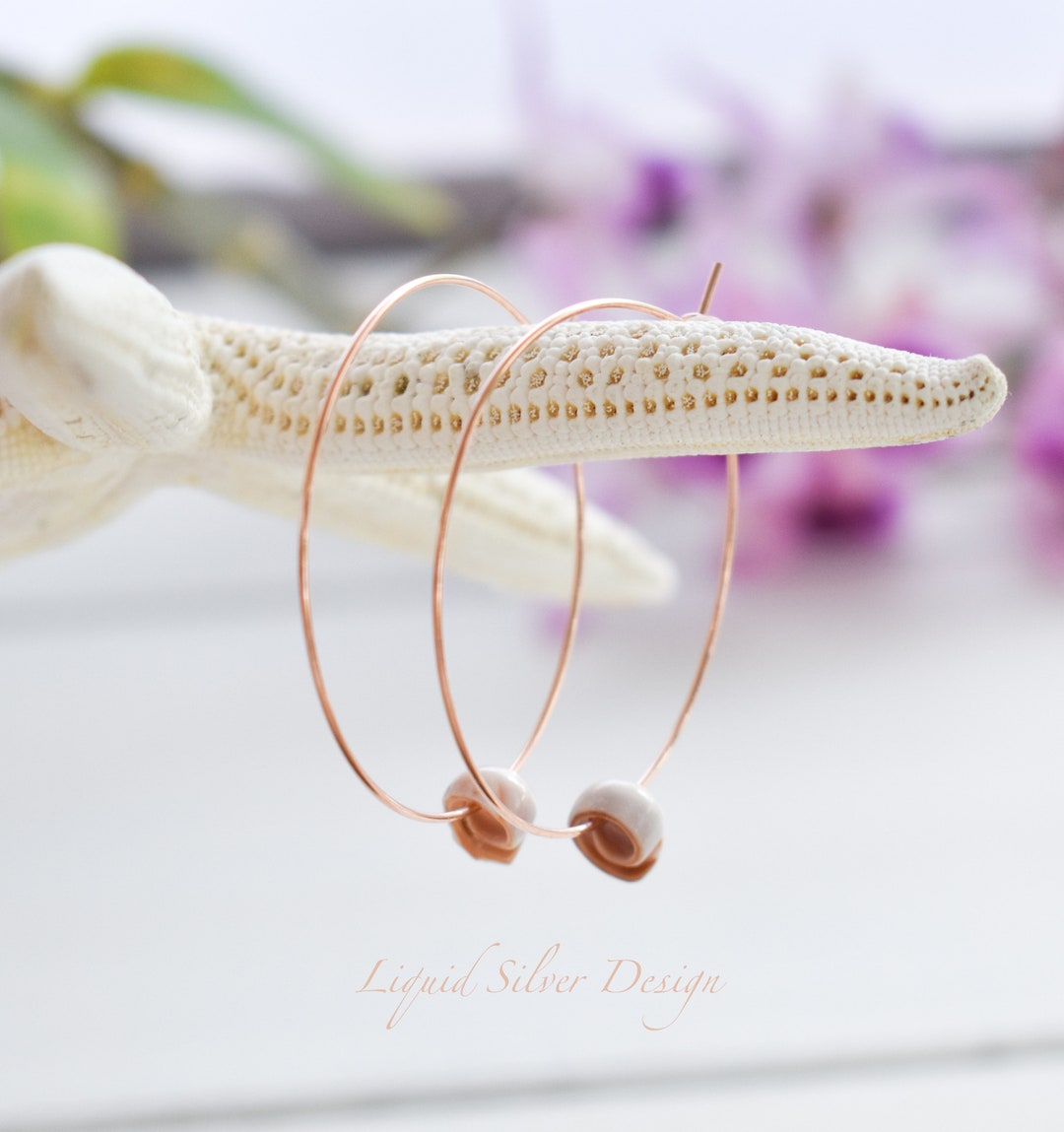 Rose Gold Filled Hoops With Pink PUKA Shell - Made in Hawaiʻi, USA - Etsy