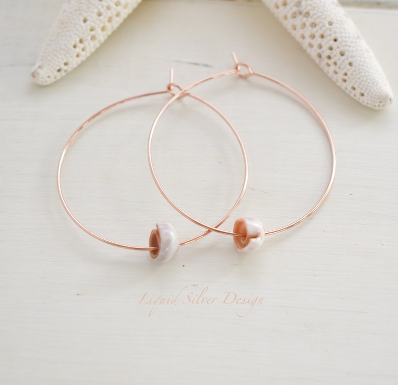 Rose Gold Filled Hoops With Pink PUKA Shell - Made in Hawaiʻi, USA - Etsy