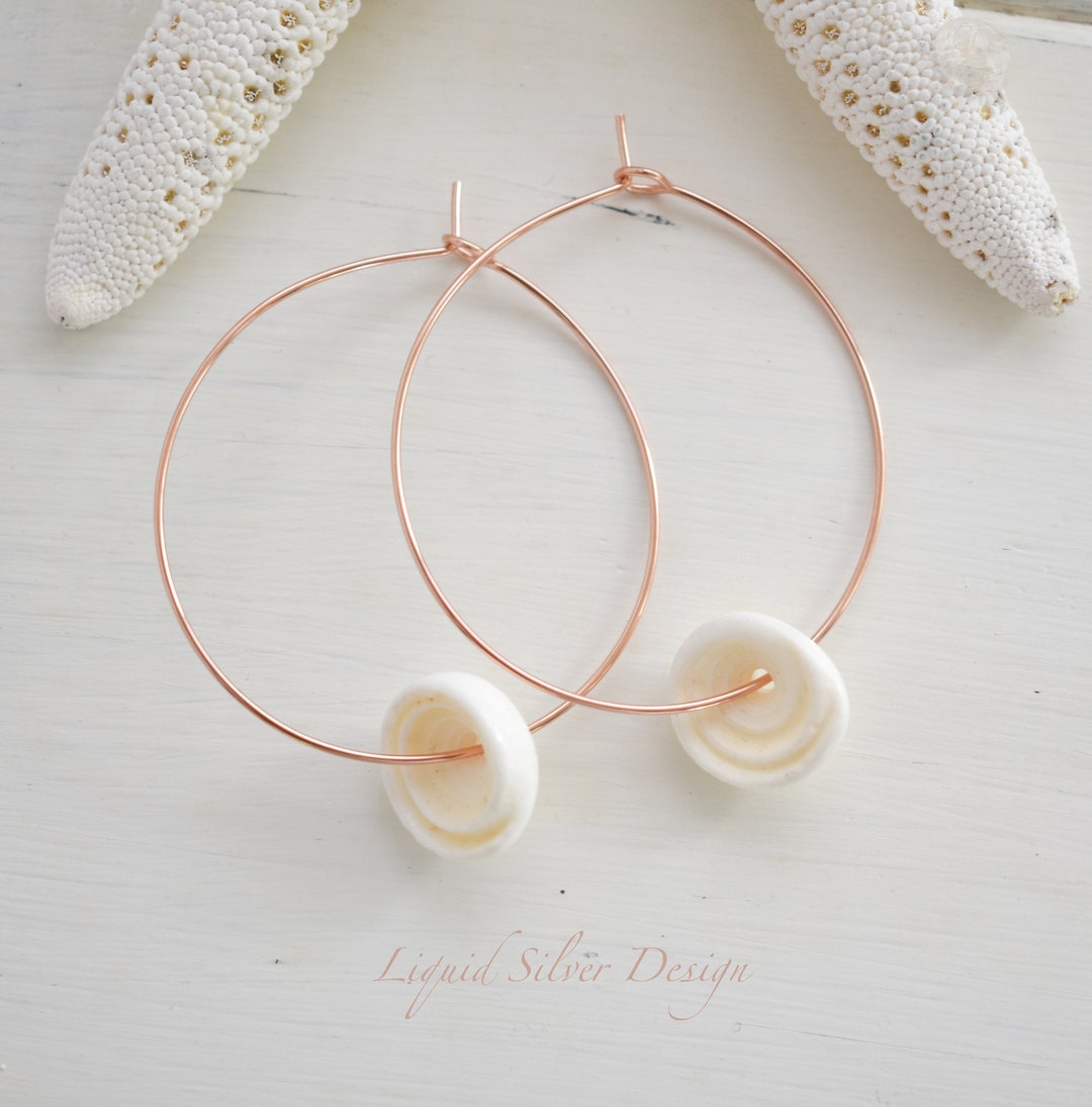 Rose Gold Filled Hoops With Puka Shell - Made in Hawai'i - Etsy