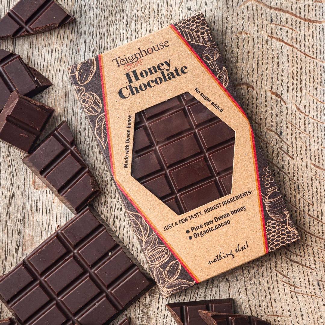 Dark Chocolate Bar, Raw Devon Honey and Organic Cacao, No Added Sugar ...