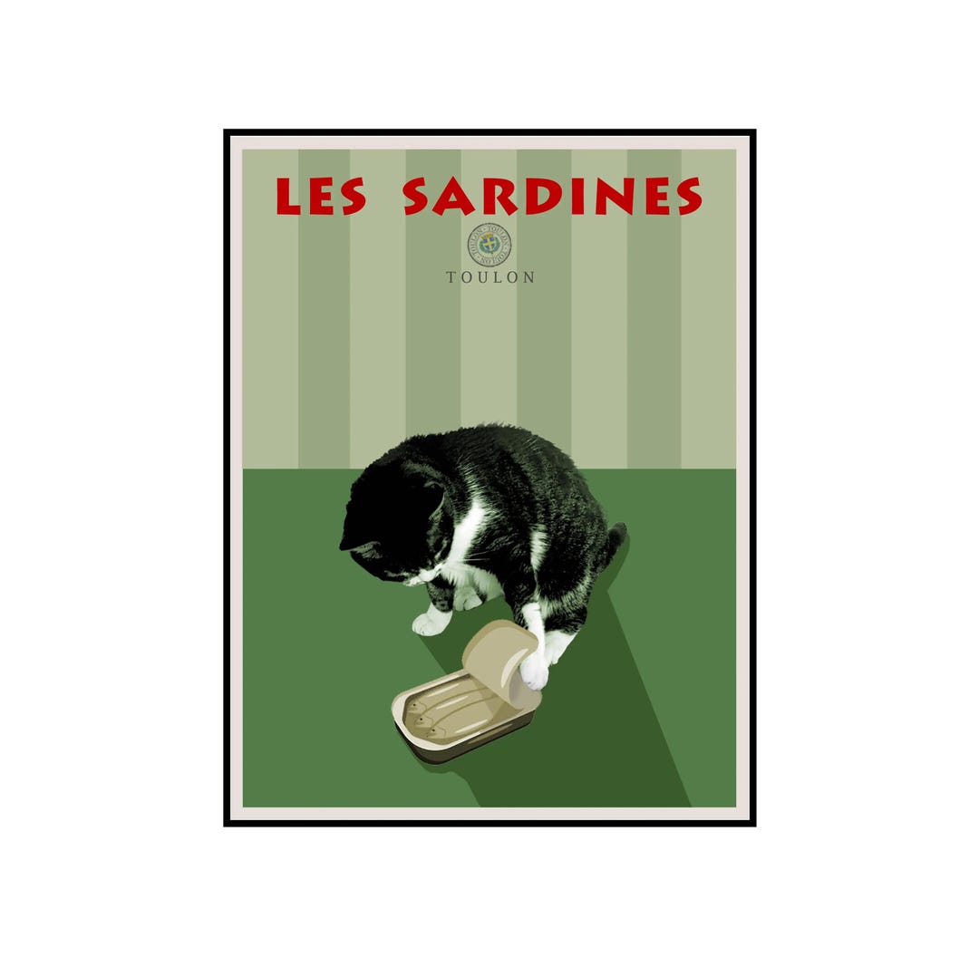 Cat Sardine Collage Kitchen Decor, Cat Lover Gift, Wall Art Print ...