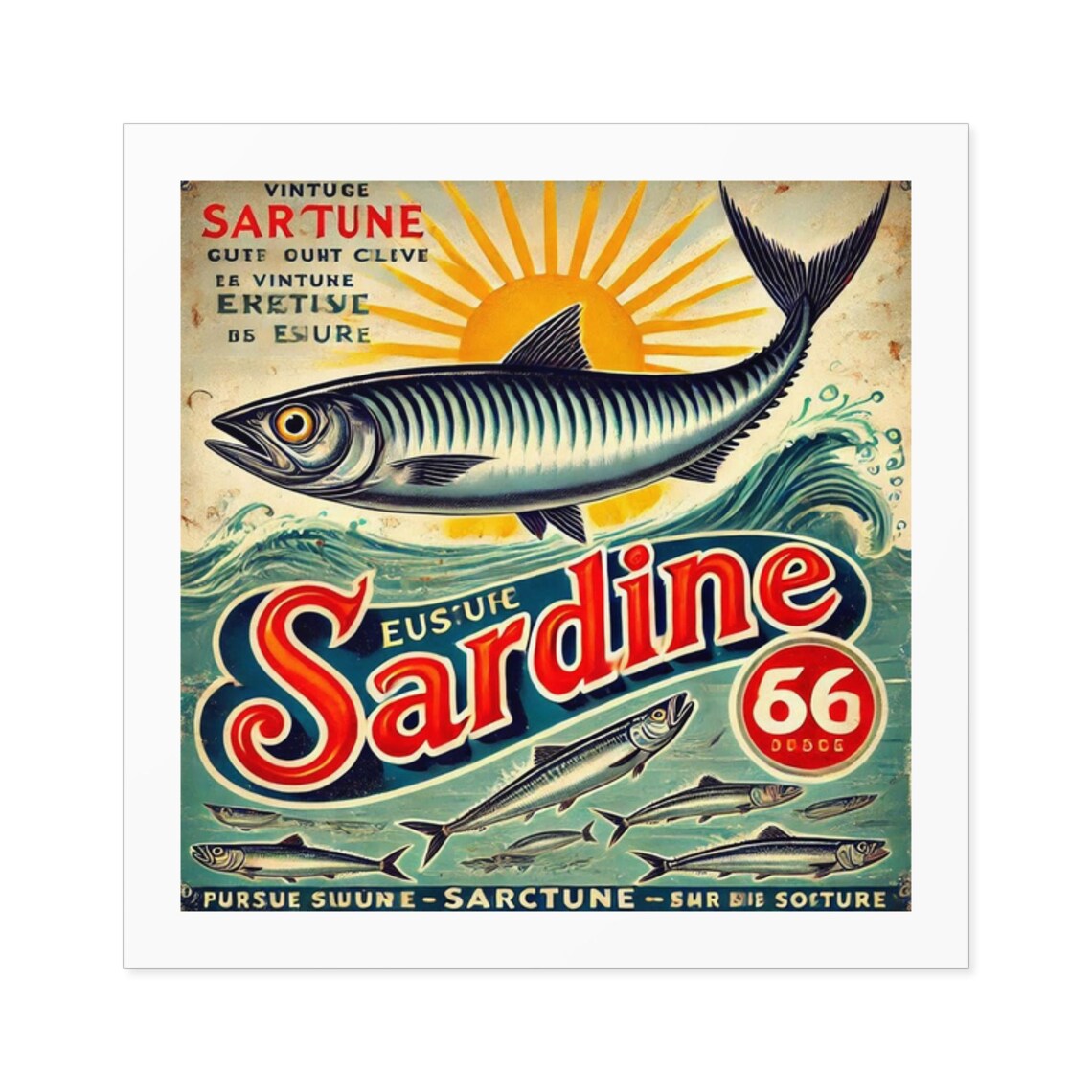 Vintage Sardine Square Stickers, Indoor\outdoor - Retro Ocean Theme ...