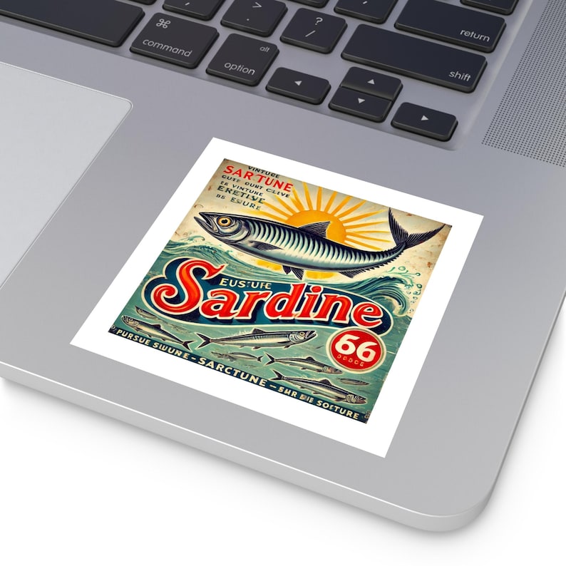 Vintage Sardine Square Stickers, Indoor\outdoor - Retro Ocean Theme ...