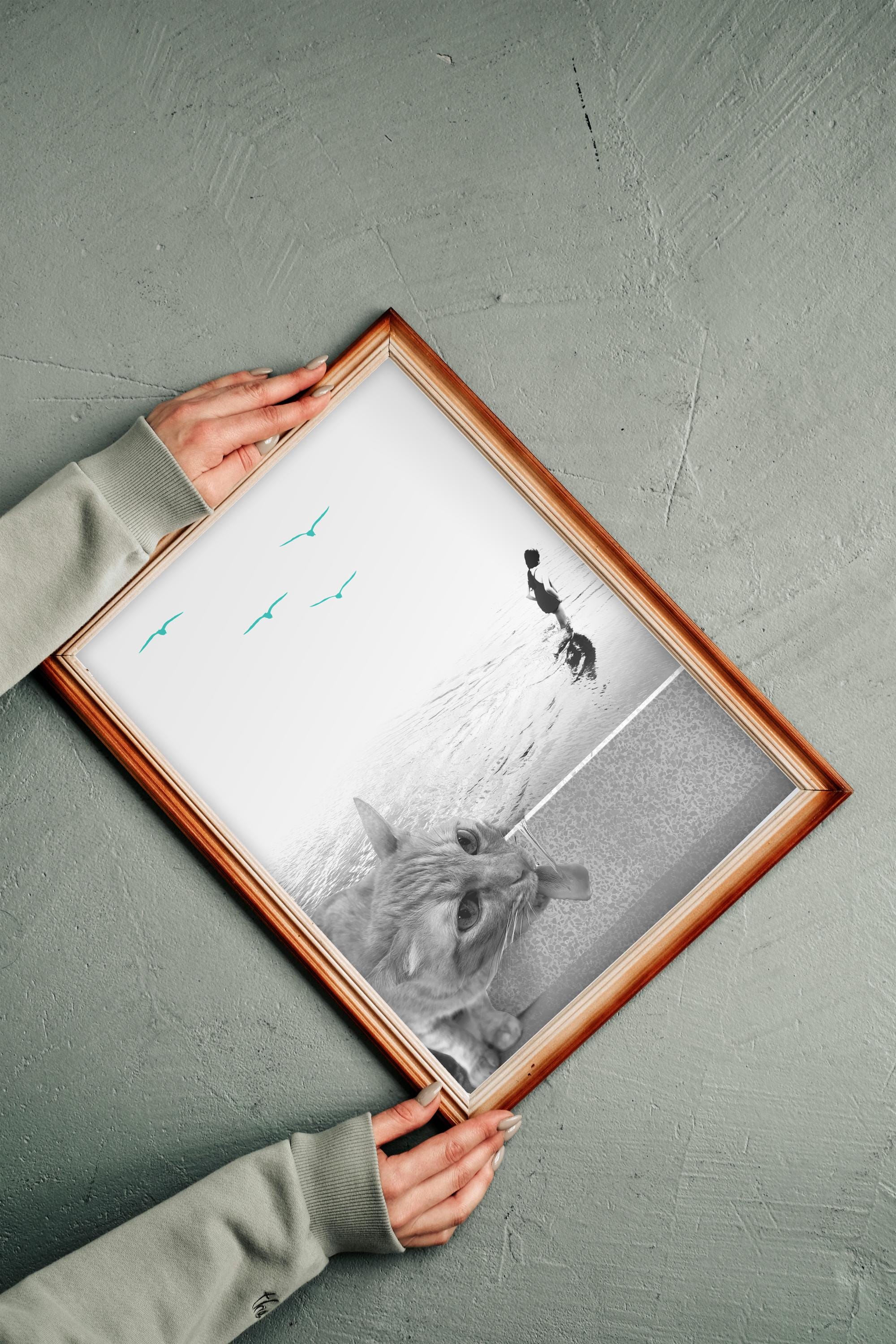 Poster, Surreal Funny Cat Collage Art, Wall Decor, Home Decoration ...