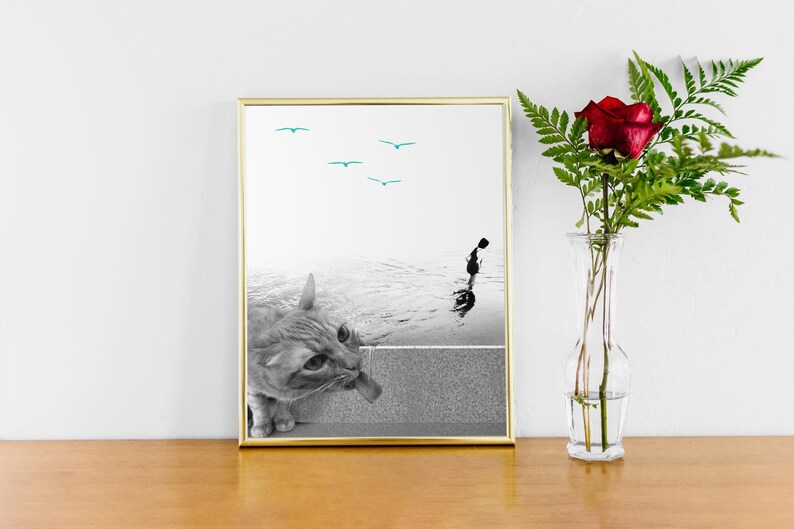 Poster, Surreal Funny Cat Collage Art, Wall Decor, Home Decoration ...