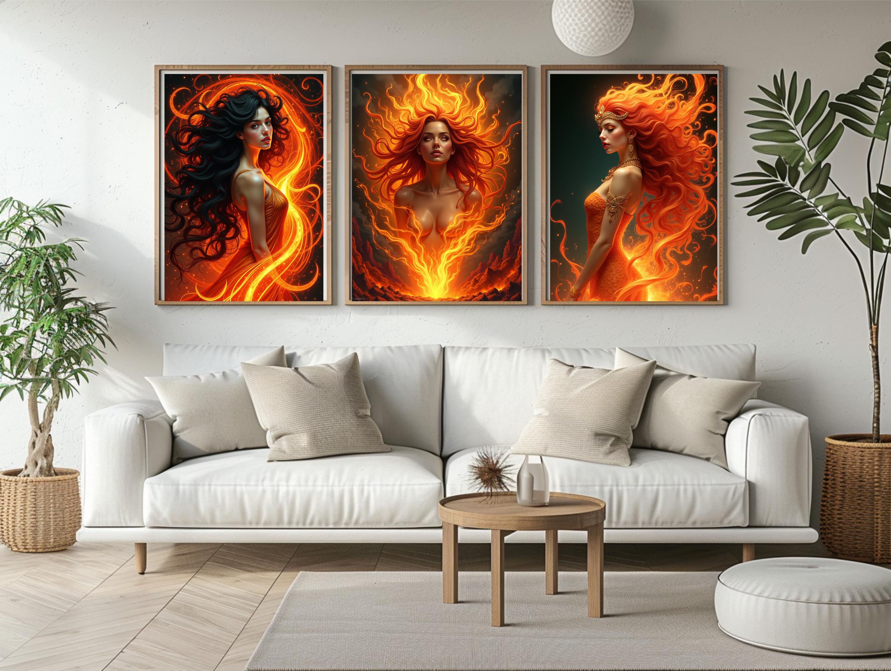Fiery Goddess Wall Art, Fantasy Art Prints, Digital Download, Gallery ...