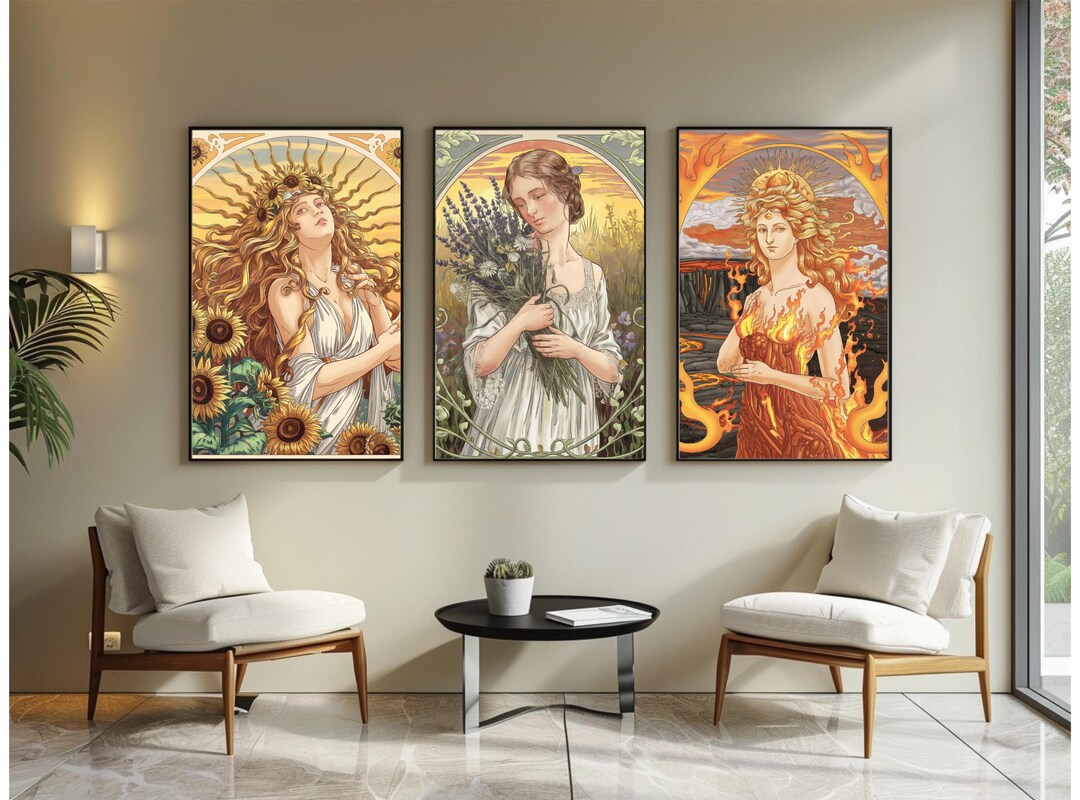 Art Nouveau Goddess Prints, Set of 3, Feminine Wall Art, Digital ...