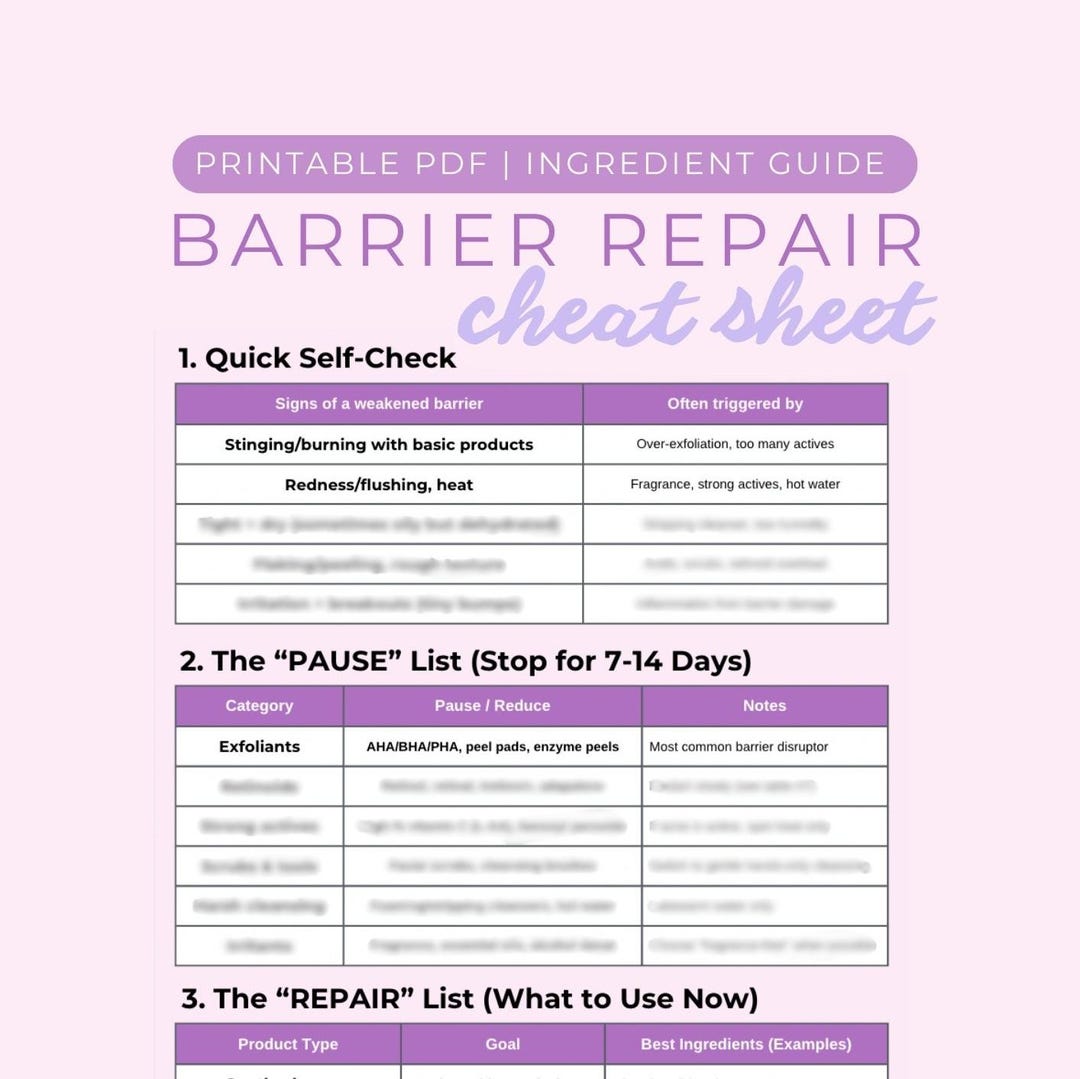 Skin Barrier Repair Cheat Sheet | Skincare SOS Routine Builder ...