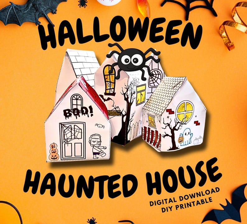 PRINTABLE HALLOWEEN 3D Haunted House Paper Craft for Kids DIY Activity ...