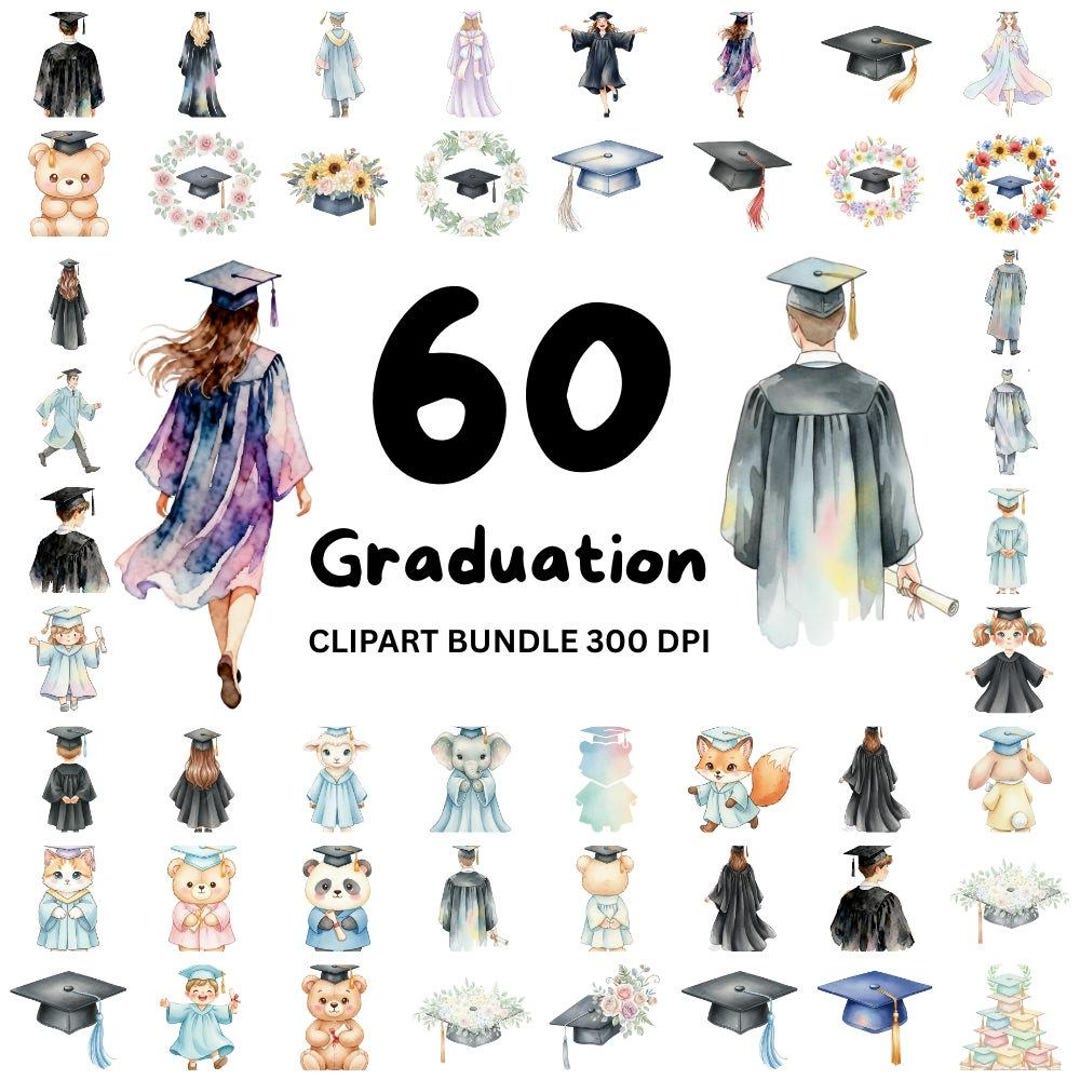 60 GRADUATION CLIPART BUNDLE Digital Art Watercolor Hand Drawn Style ...