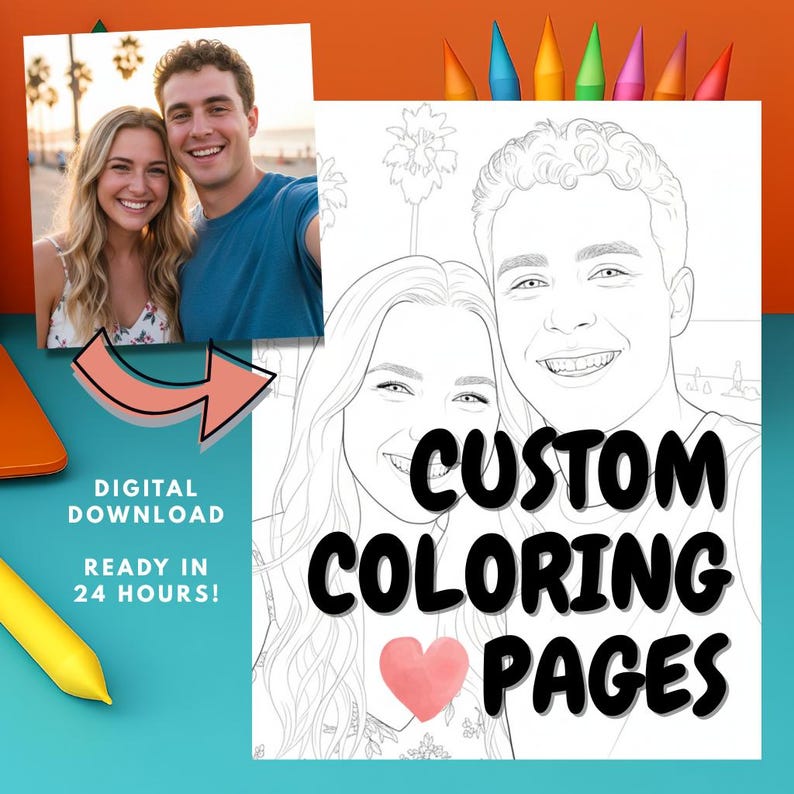 50 Custom Coloring Pages from Your Photos Personalized Gift Line Art ...