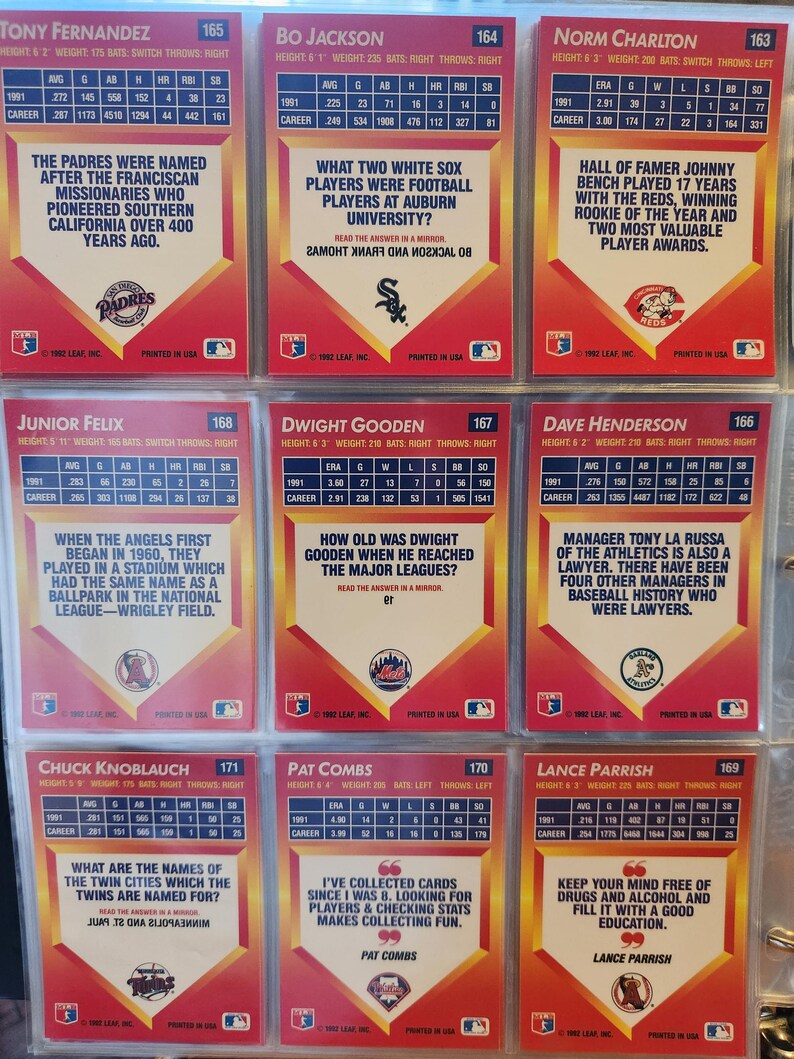 1992 Leaf Donruss Triple Play Baseball Cards Complete Set of 264 Cards ...