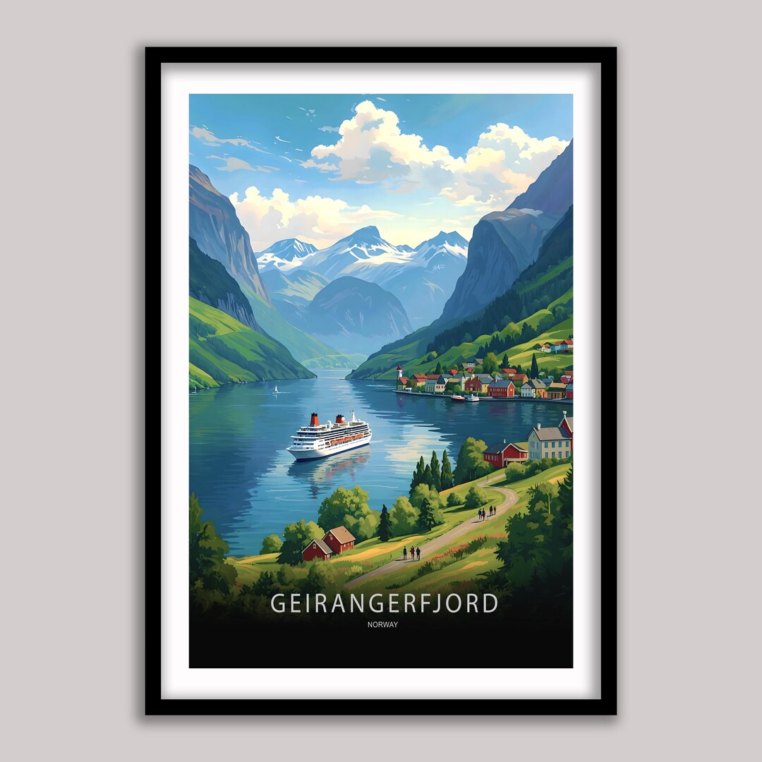 Geiranger Fjord Norway Travel Poster: Scandinavian Home Decor (digital ...