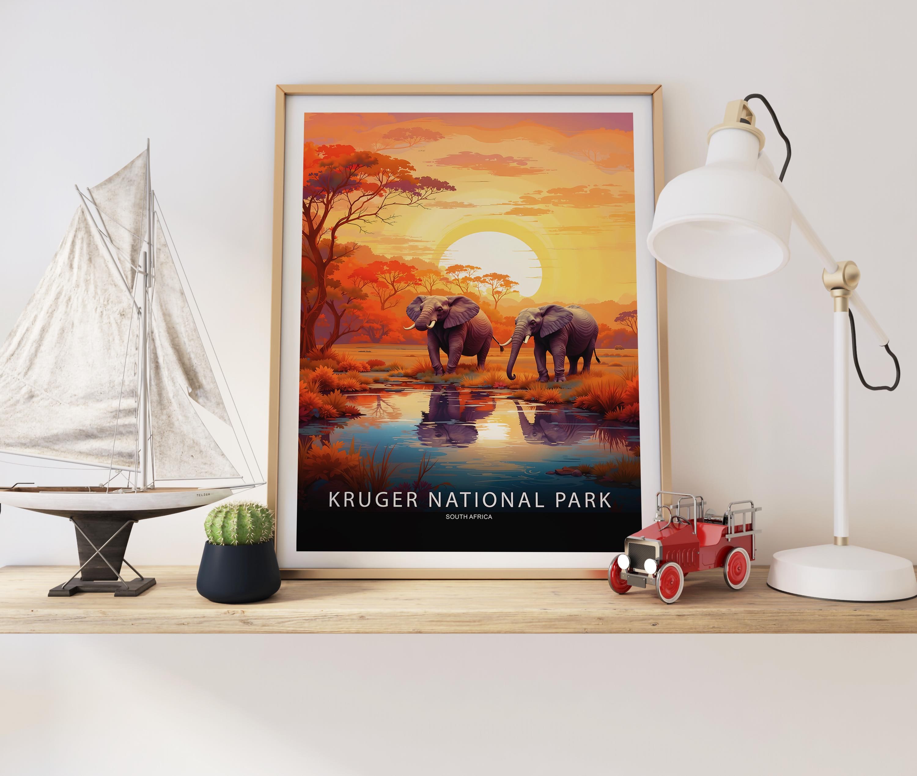 Kruger National Park Travel Poster: Africa Wall Art Print (digital ...