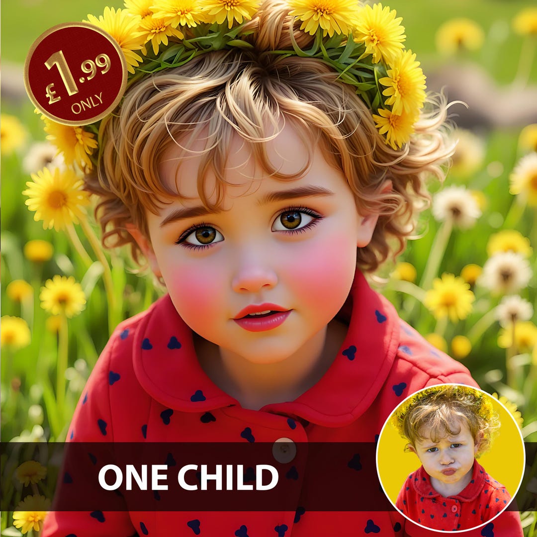Personalized Cartoon Child Portrait From Photo Custom Pixar Children ...