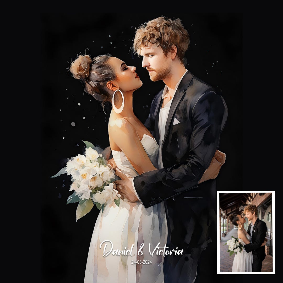 Personalized Wedding Portrait: Custom Watercolor Couple Art (digital ...