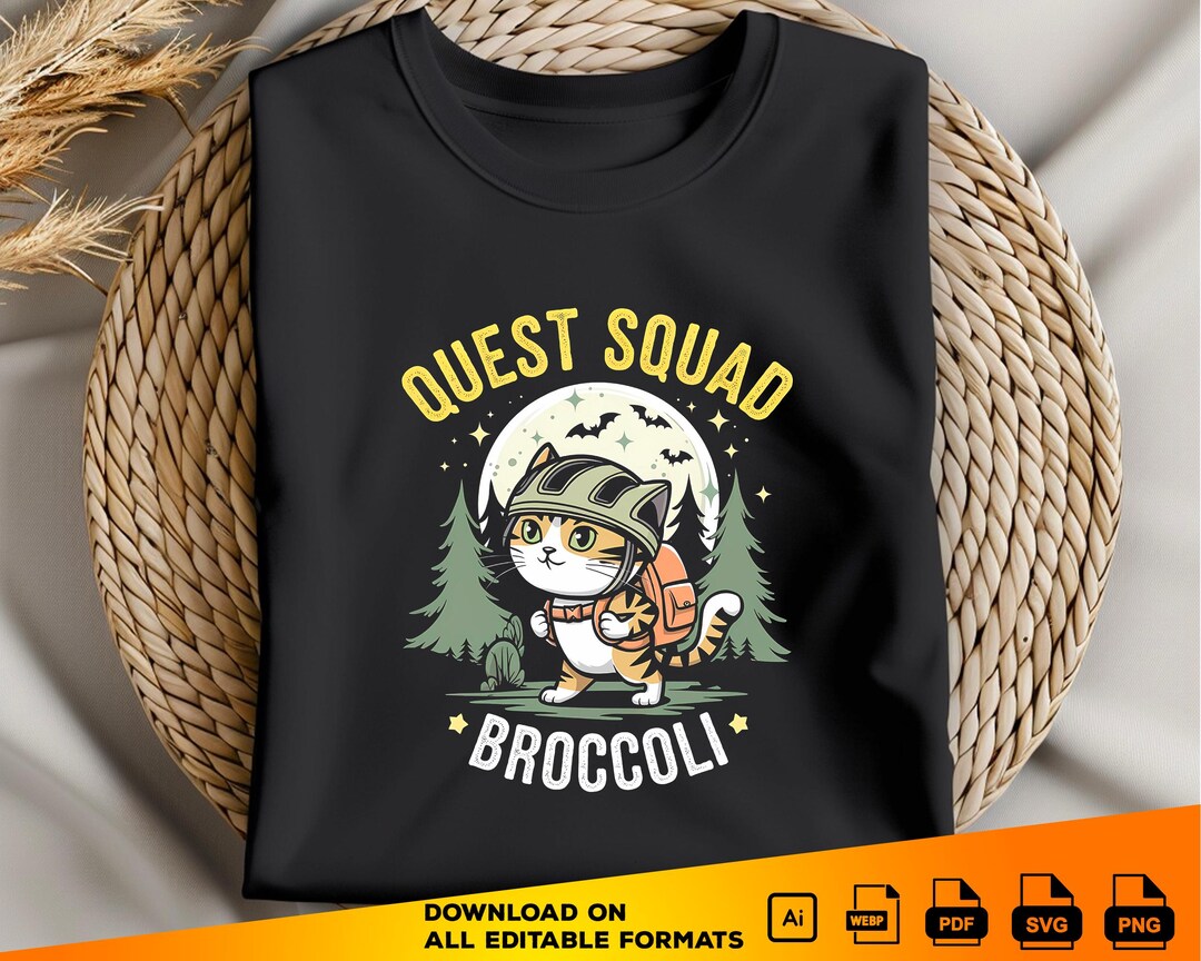 Quest Squad Broccoli SVG, Cat Quest Squad Broccoli Png, Funny Cat Quest ...