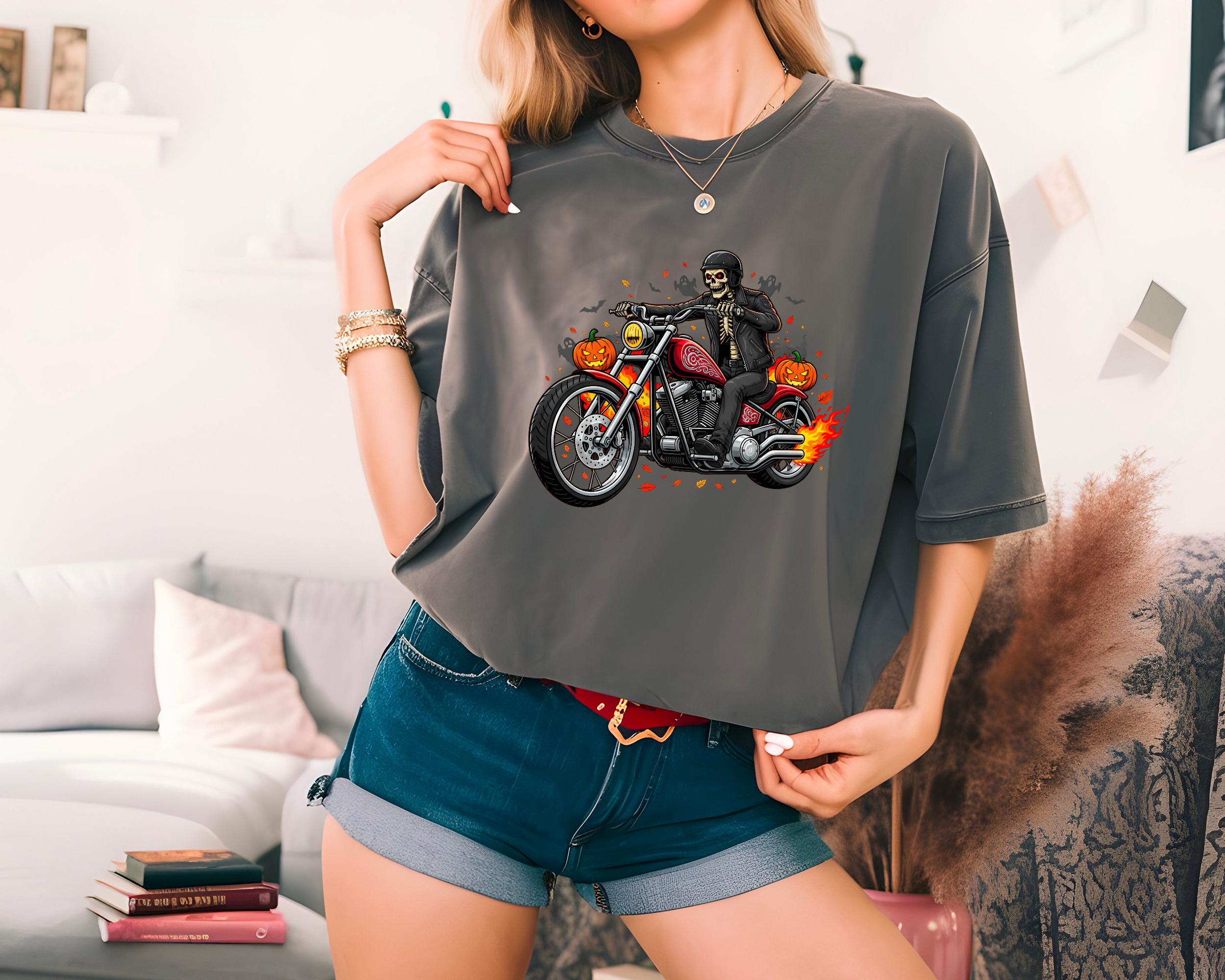 Skeleton Biker Halloween Graphic | Spooky Motorcycle Rider Illustration ...