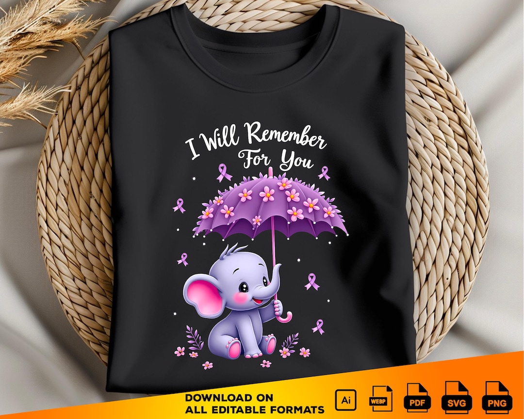 Alzheimer Awareness Elephant SVG | I Will Remember for You Design ...