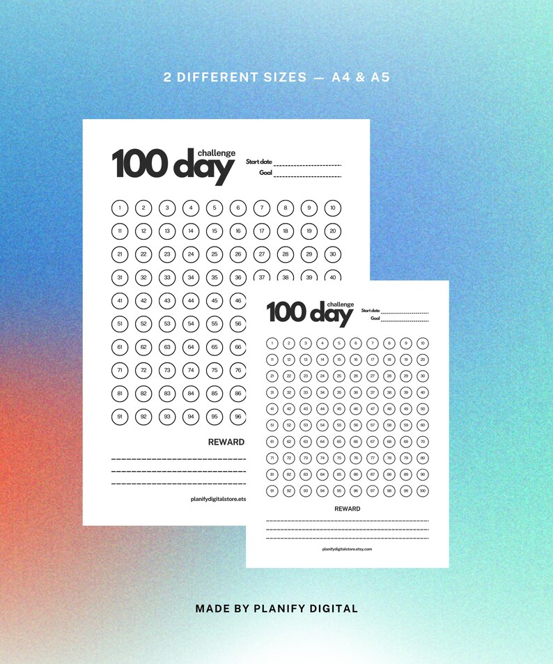 100-day Challenge Printable PDF Files A4, A5 Sizes - Etsy