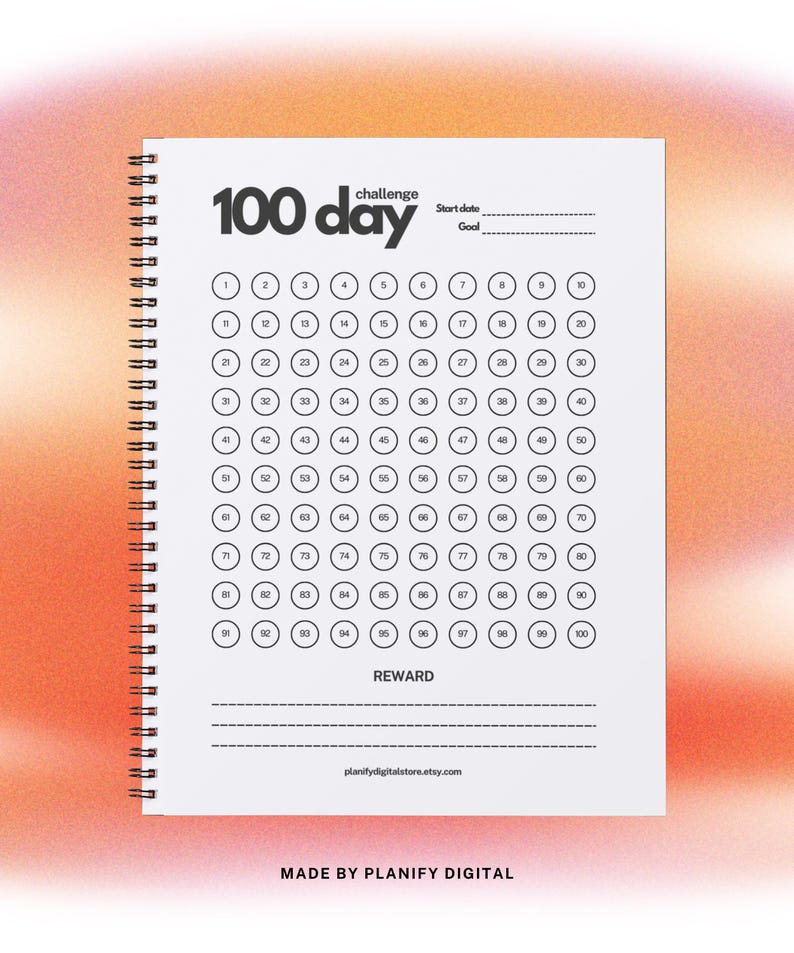 100-day Challenge Printable PDF Files A4, A5 Sizes - Etsy