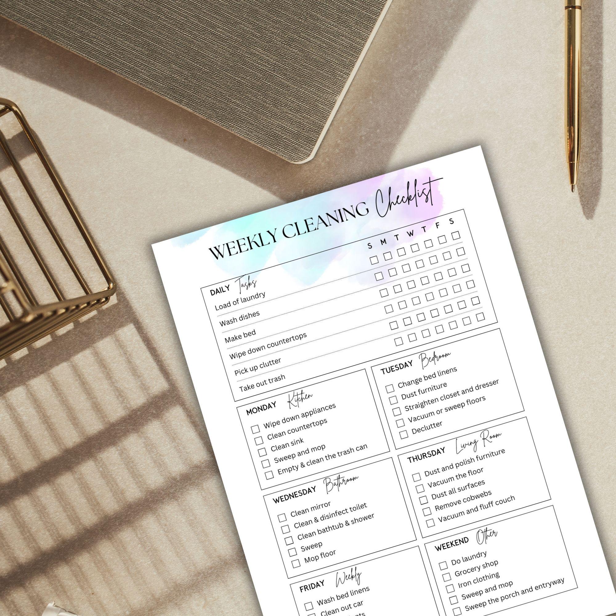 Editable Weekly Cleaning Checklist Template: Canva Printable (digital ...