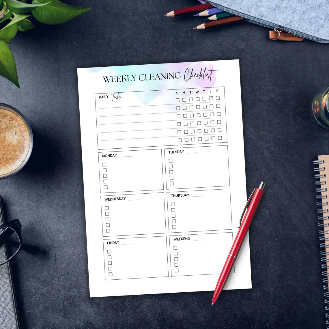Editable Weekly Cleaning Checklist Template: Canva Printable (digital ...