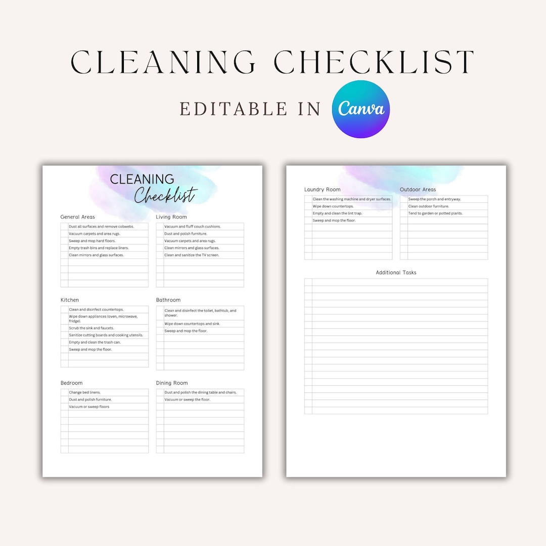 Editable Deep Cleaning Checklist | Printable Daily, Weekly, Monthly ...