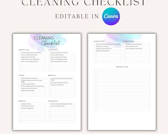 Editable Cleaning Checklist | PDF Printable & Canva Template | Cleaning ...