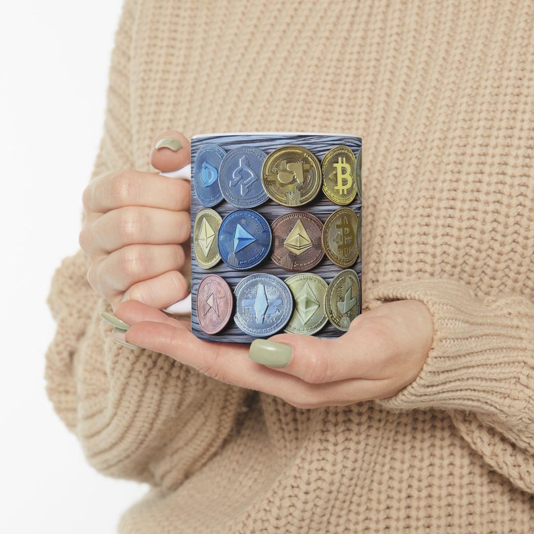 3D Realistic Crypto Coins Ceramic Coffee Mug, AI Art Design, Perfect ...