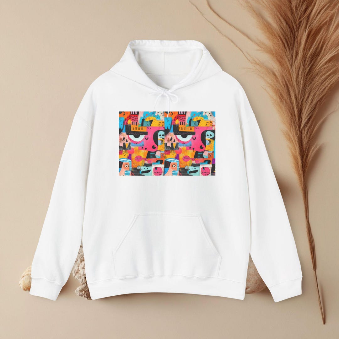 Cartoon Collage Hoodie, Fun Colorful Sweatshirt, Vibrant Cartoon Hooded ...