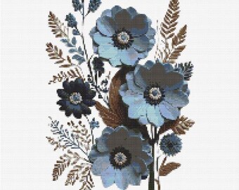 Blue Flower Cross Stitch Design Chart Pdf Download Pattern - Etsy