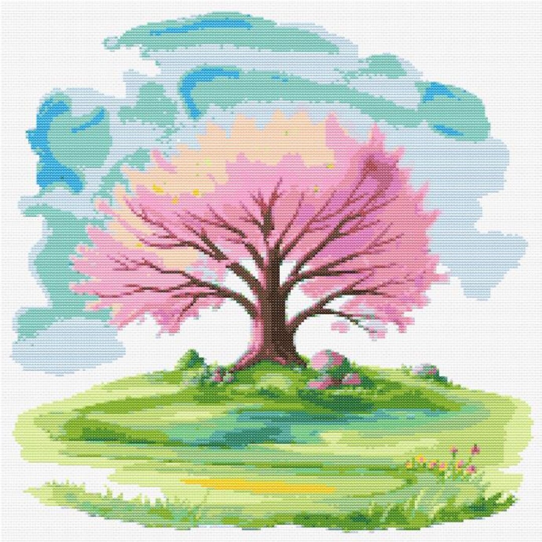 Pink Tree of Life Cross Stitch Pattern Home Decor Gift Modern Pink Tree ...