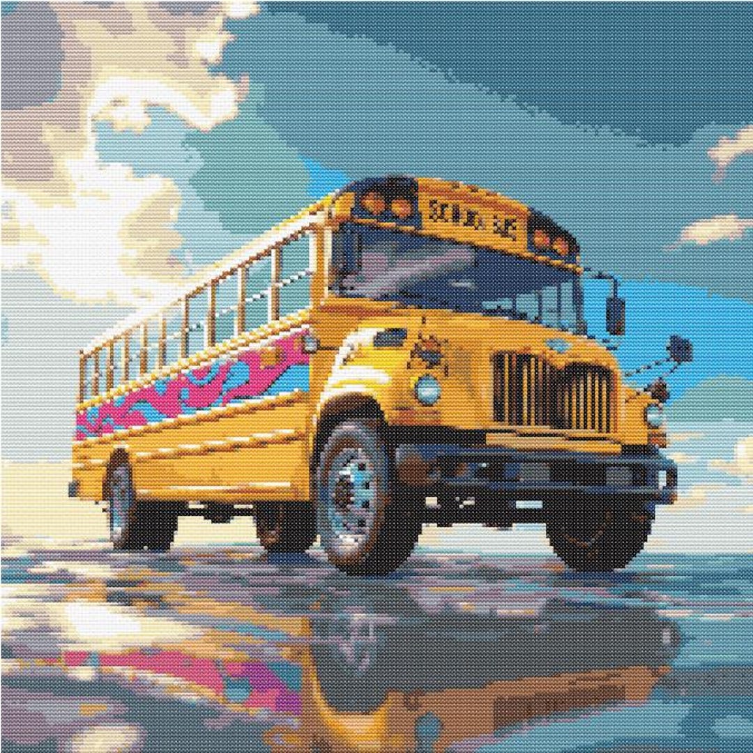 Colorful School Bus Cross Stitch Pattern Home Decor Gift Modern ...