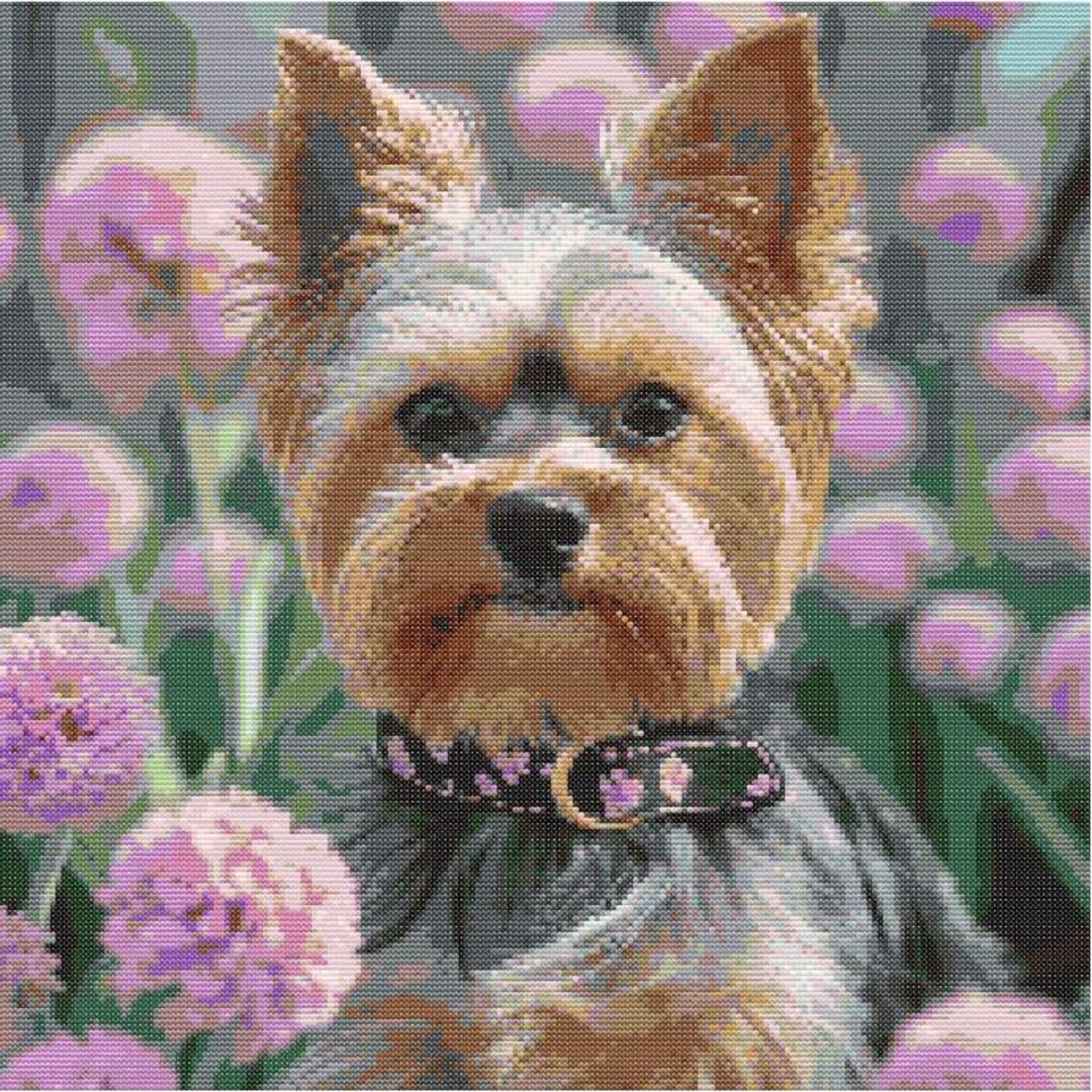 Cute Yorkie Dog Cross Stitch Pattern Home Decor Gift Modern Pink ...