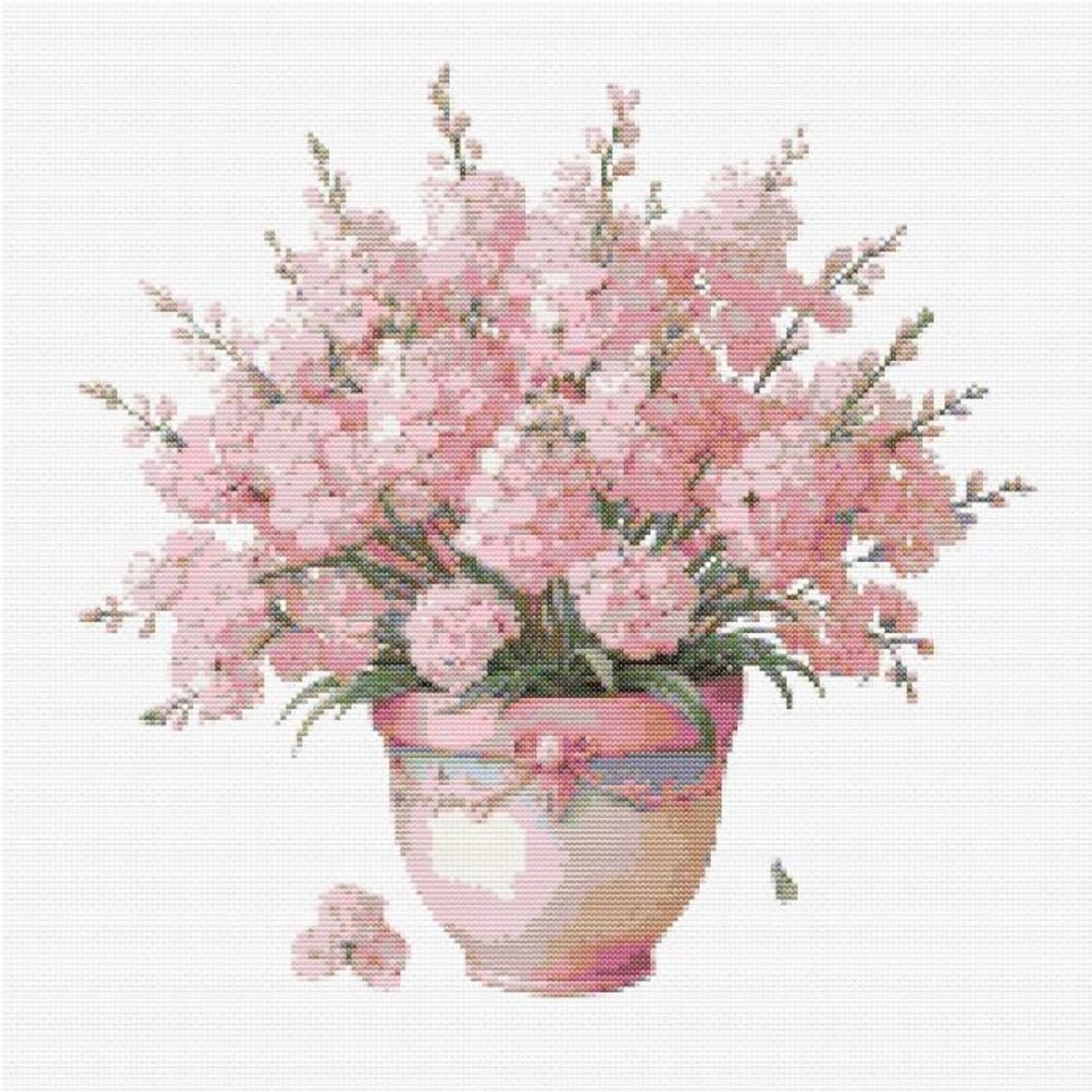Pink Flower Pot Cross Stitch Pattern Home Decor Gift Easy Beginner Pink ...