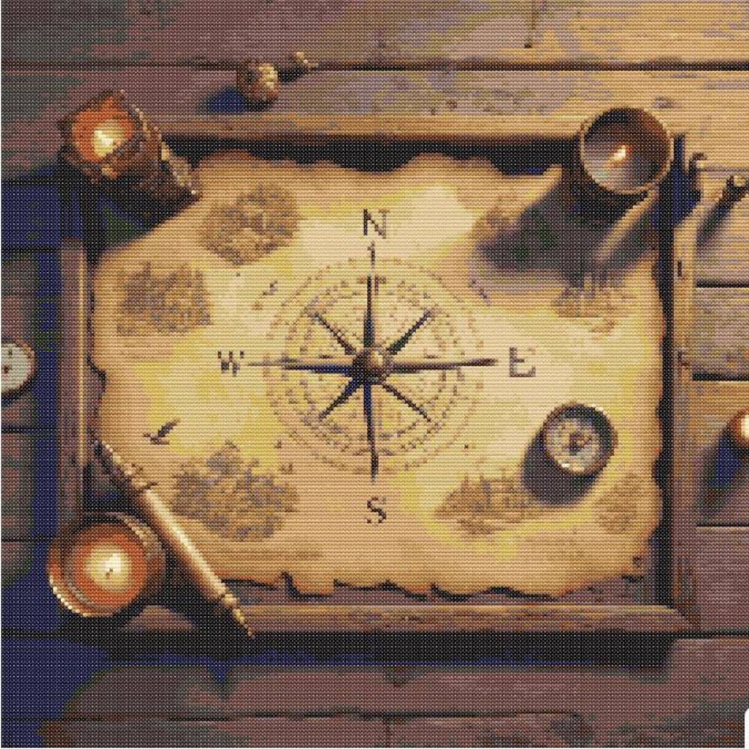 Old Treasure Map Cross Stitch Pattern Home Decor Gift Modern Embroidery ...