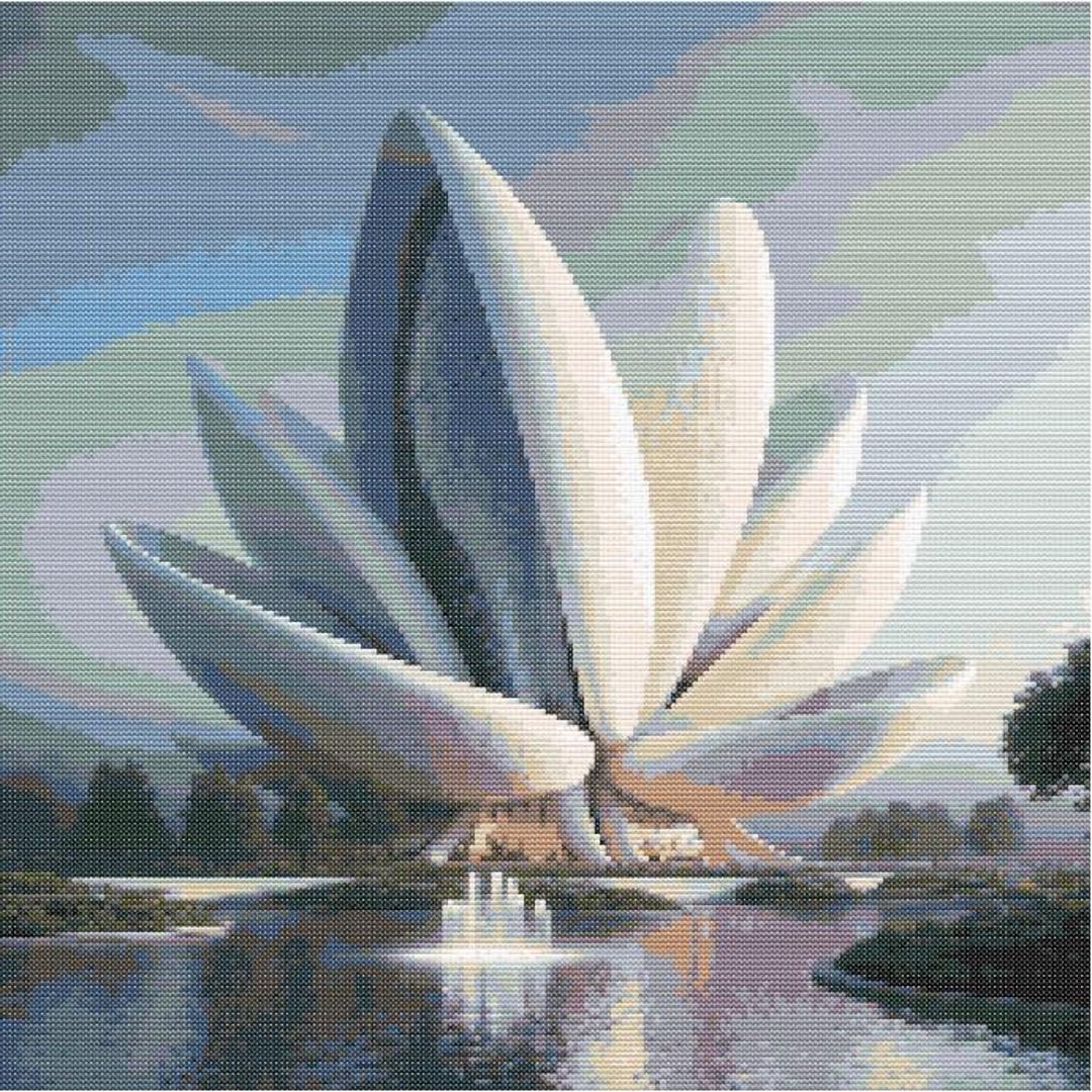 Futuristic Building Cross Stitch Pattern Home Decor Gift Modern Lotus ...