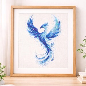 Blue Phoenix Cross Stitch Pattern PDF Download Watercolor Bird ...