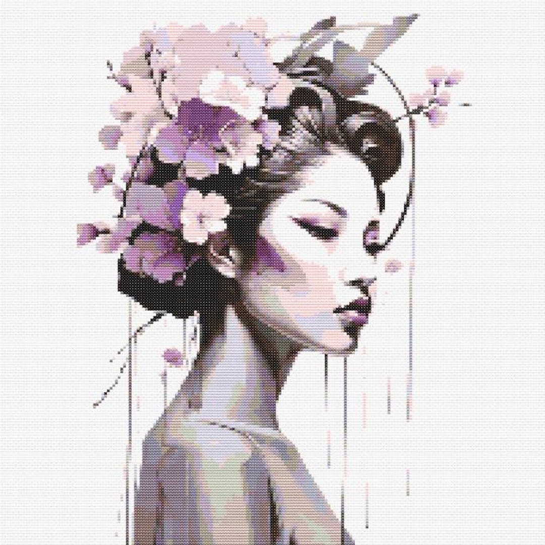 Flower Lady Geisha Cross Stitch Pattern Home Decor Gift Easy Beginner ...