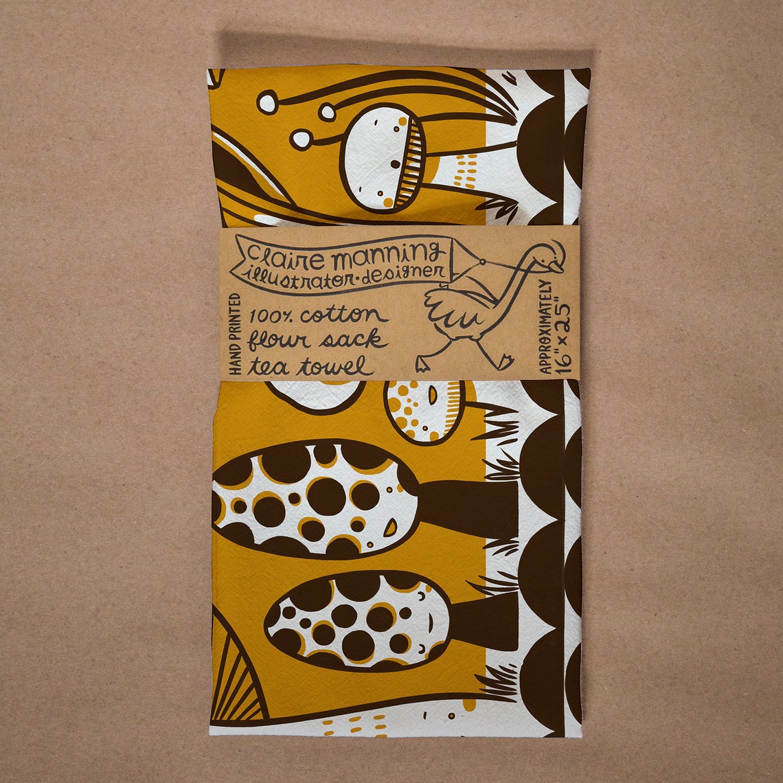 Happy Mushrooms in Mustard Screen Printed Flour Sack Tea Towel - Etsy