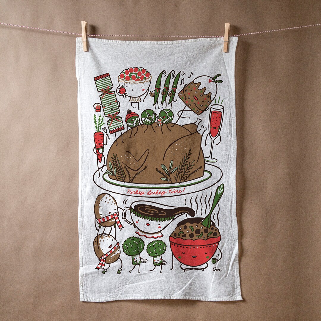 Holiday "turkey Lurkey Time" Screen Printed Flour Sack Tea Towel - Etsy