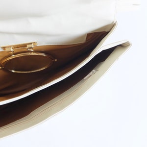 Pale Ivory Leather Shoulder Purse . Delicate Gold Chain Detail . Flip ...