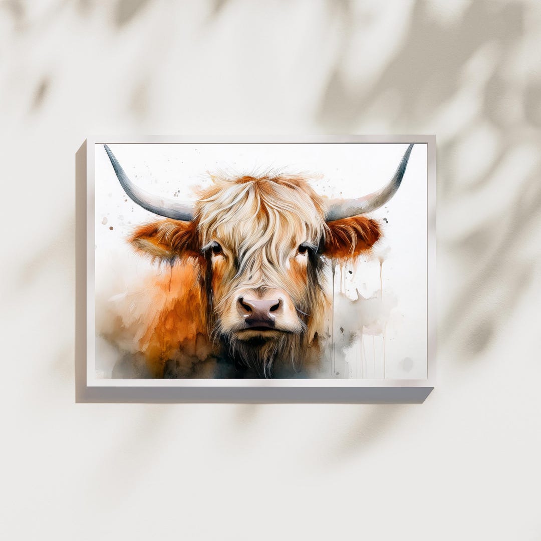Rustic Highland Cow PRINTABLE Wall Art - Scottish, Watercolour Painted ...