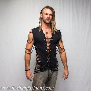 Mens Slit Weave Shirt | Shredded Shirt | Tribal Tattered Top | Shred ...